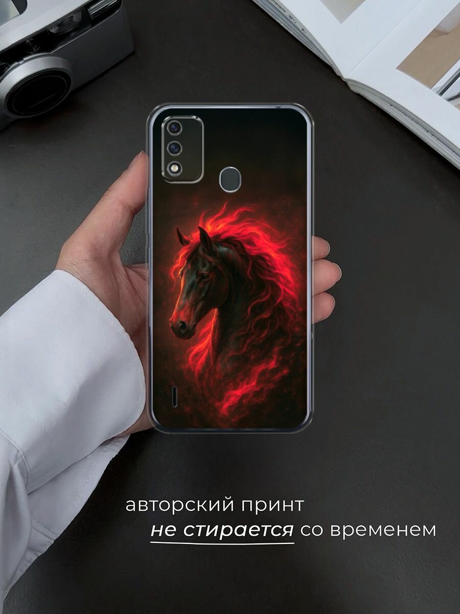 Силиконовый чехол на Itel A48 / Ител А48 с принтом Конь и грива — фото 1