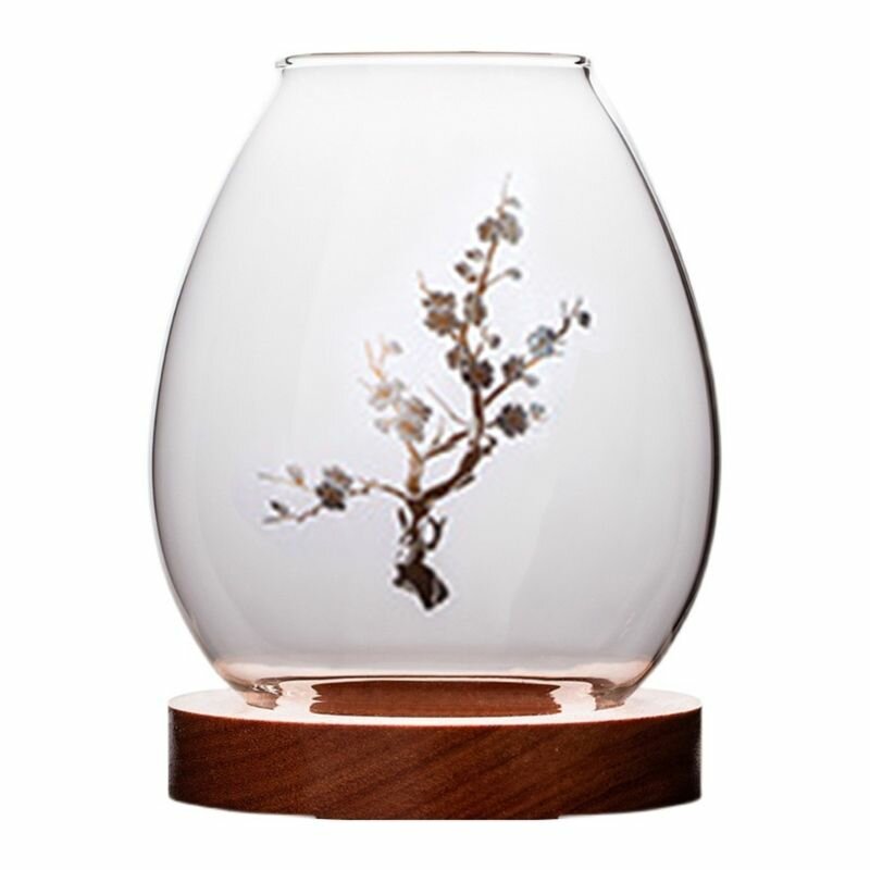 Стеклянный круглый подсвечник в стиле ретро -в цветущей сливы (темный фон, не желтый)