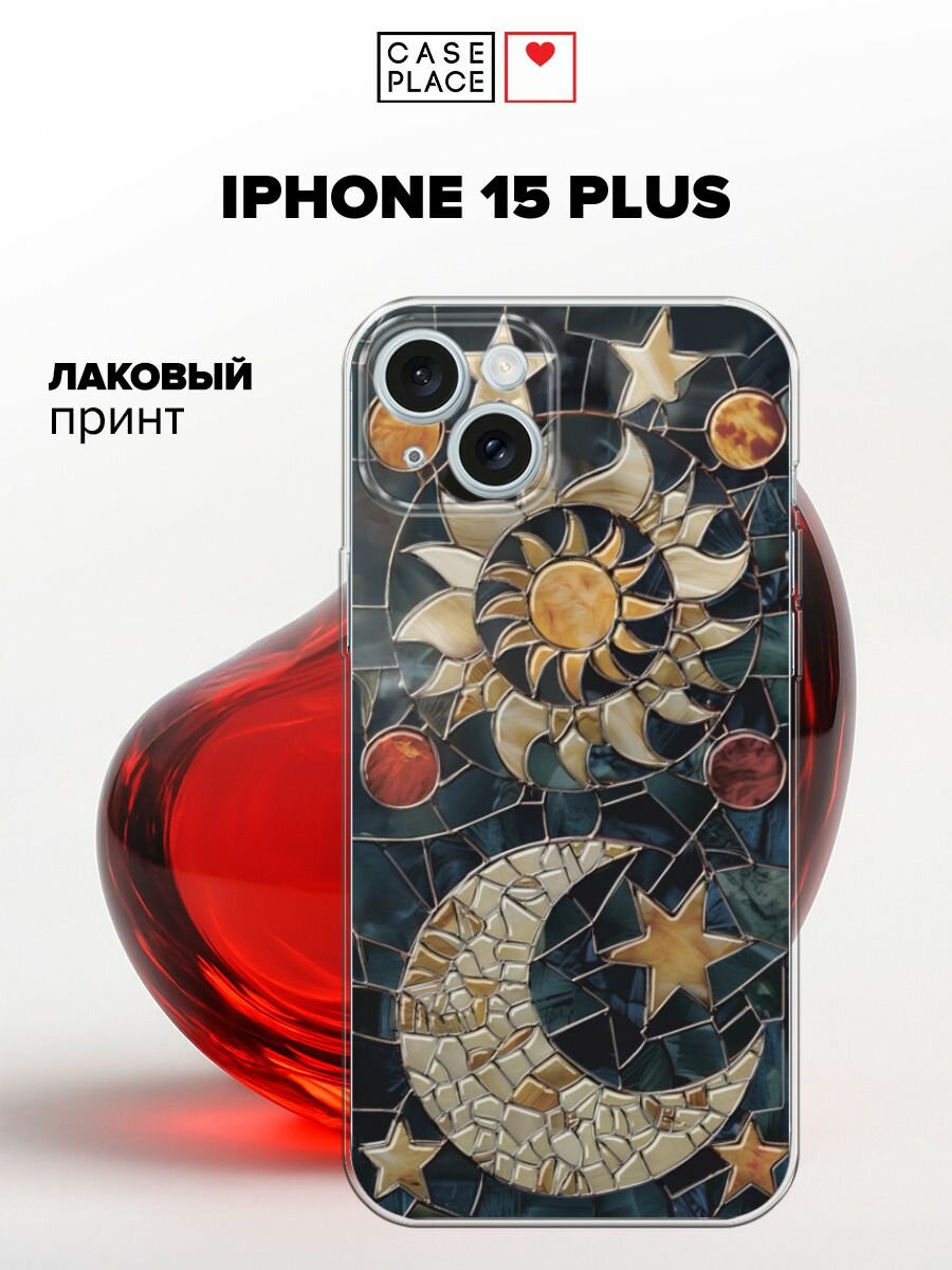 Силиконовый чехол на Apple iPhone 15 Plus / Айфон 15 Плюс с принтом Небесный витраж