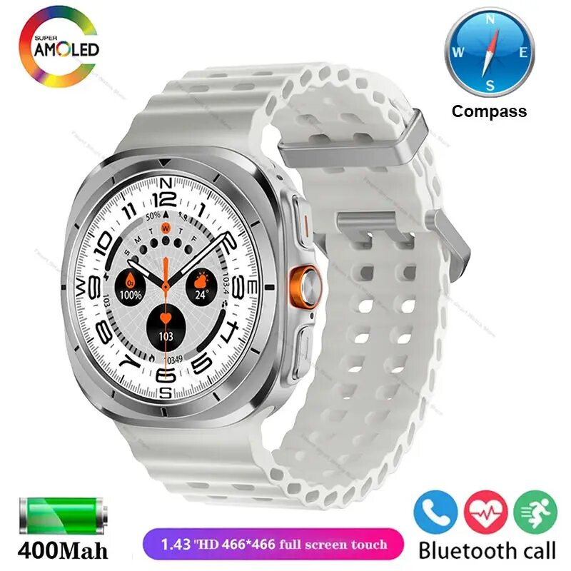 2025New Original Watch Ultra Smartwatch 47mm AMOLED ChatGPT GPS NFC Compass IP68 Waterproof Clock Bluetooth Call Smart Watch Men