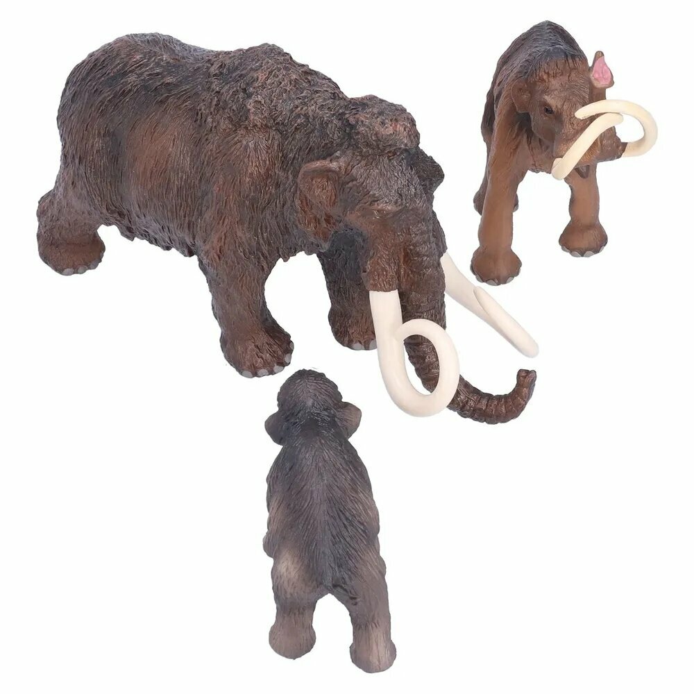 Модель мамонта фигурка из пластика для коллекции животных семейства Mammoth Family 3 Toy Set, материал ПВХ, в комплект входят три мамонта