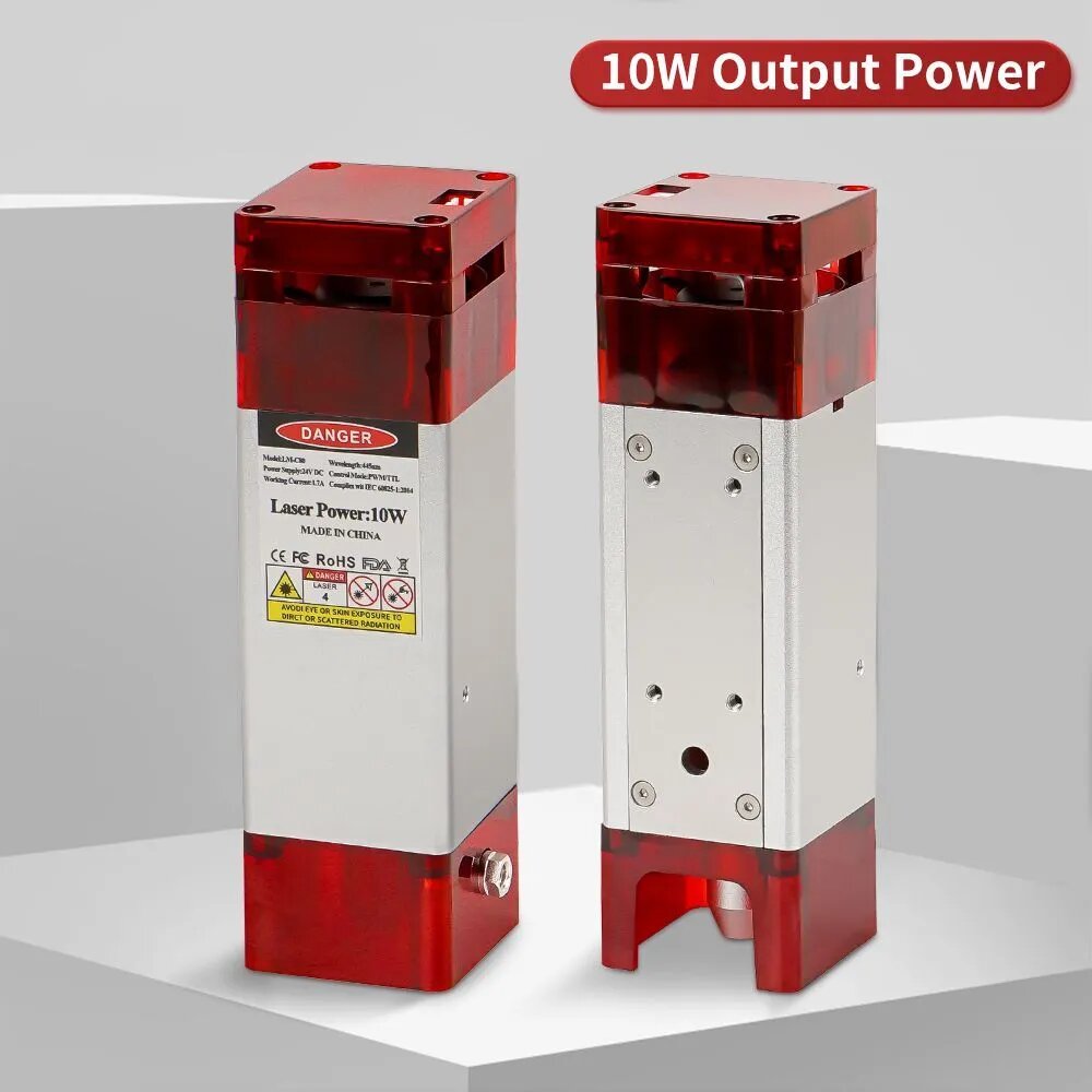 Лазерная головка 10 Вт 12 В, TTL-управление, длина волны 450 нм, подходит для лазерной гравировки