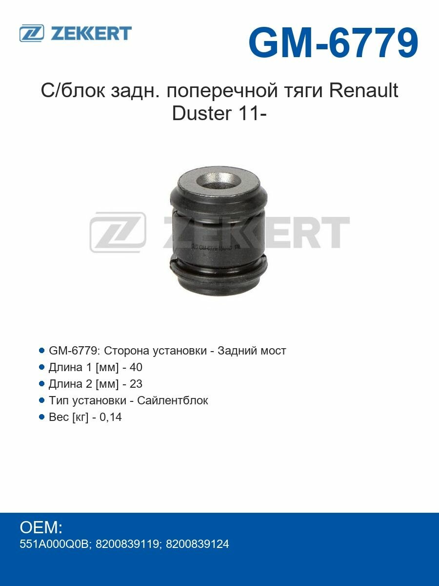Zekkert Сайлентблок заднего поперечной тяги Renault Duster с 2011 года