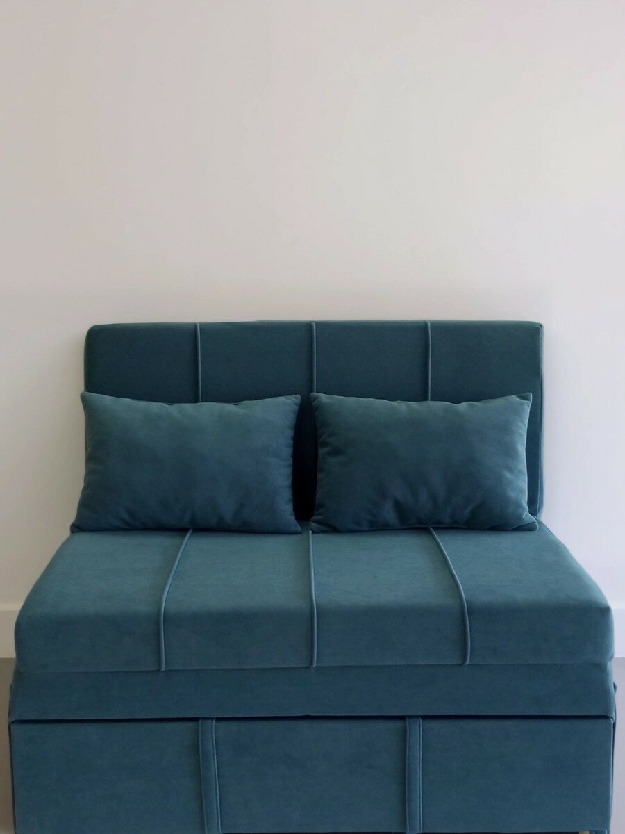Диван-кровать StylChairs Сёма, 90х80х82 см, велюр океан, с подушками