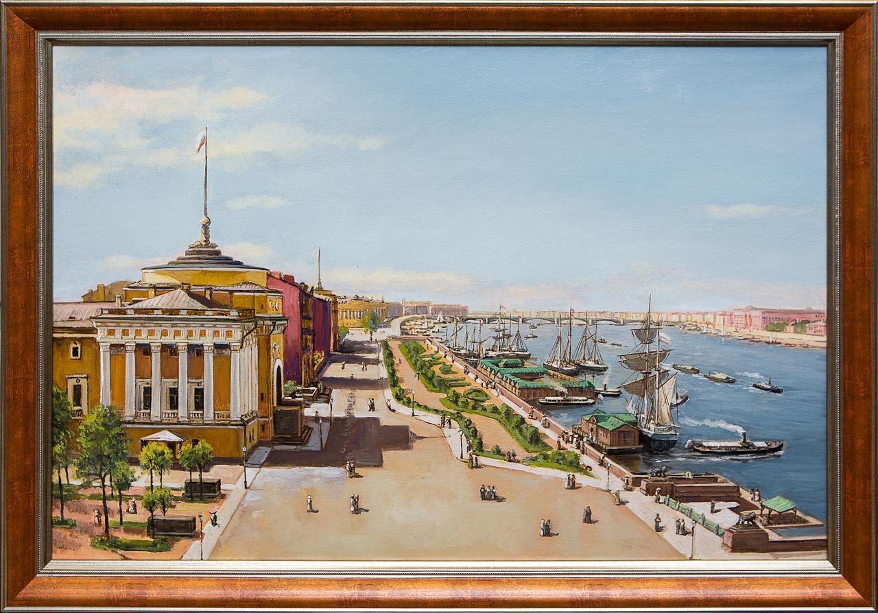 Картина маслом "Старый Петербург. Вид на Адмиралтейство и Неву" Воробьев