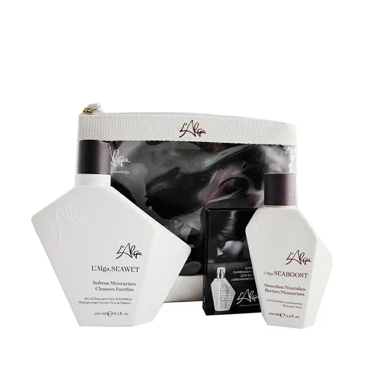 Набор SEAWATER/ Увлажняющий и оздоравливающий уход в прозрачной косметичке/Шампунь оздоравливающий, кондиционер увлажняющий, подарок Спрей парфюмированный