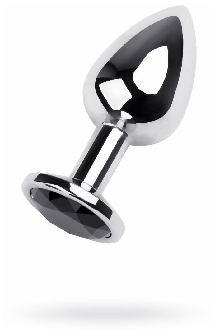 Серебристая анальная пробка из нержавеющей стали с черным кристаллом - 8,5 см, цвет черный