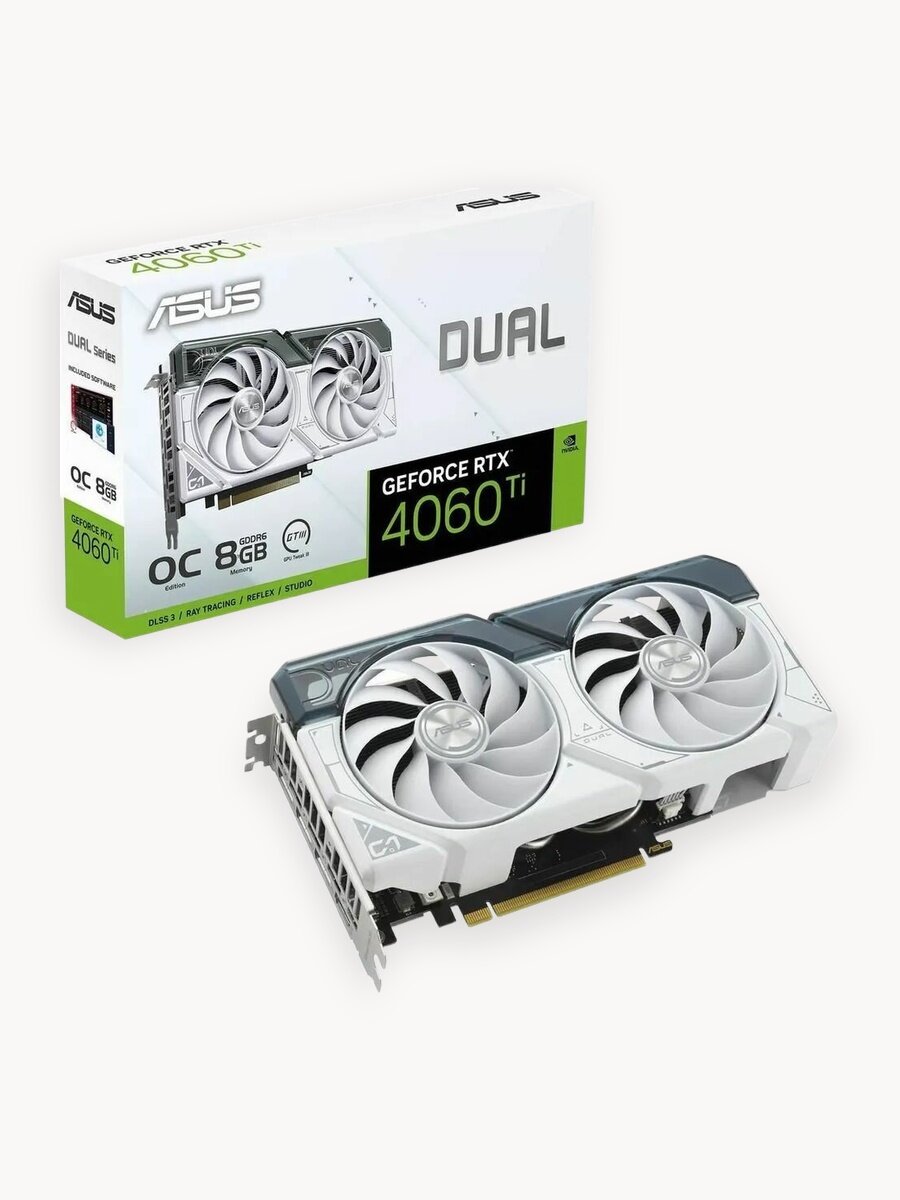 ASUS Видеокарта GeForce RTX 4060 Ti DUAL-RTX4060TI-O8G-WHITE 8 ГБ