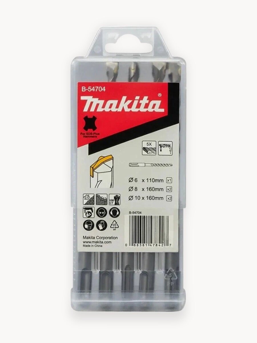 Набор двухкромочных буров 5шт 6,8 и 10мм SDS-Plus Centering tip Makita B-54704