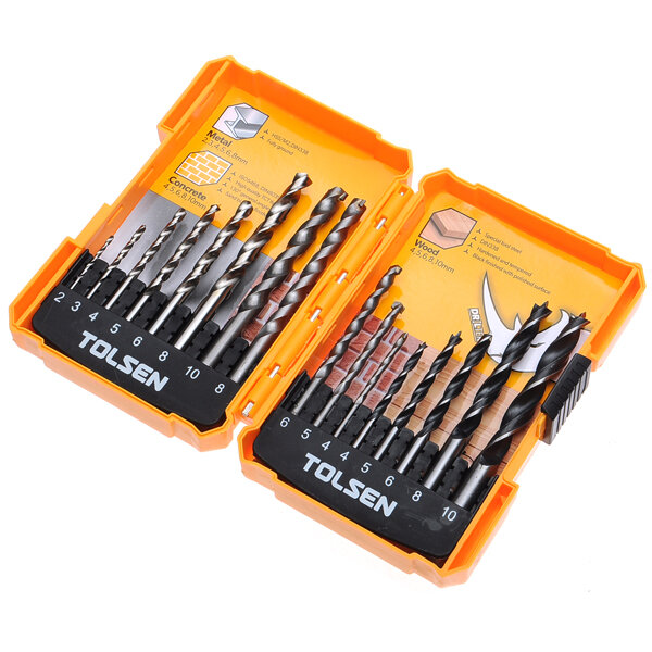 Набор сверл 16 штук камень + металл + дерево цилиндрический хвостовик Tolsen 75628