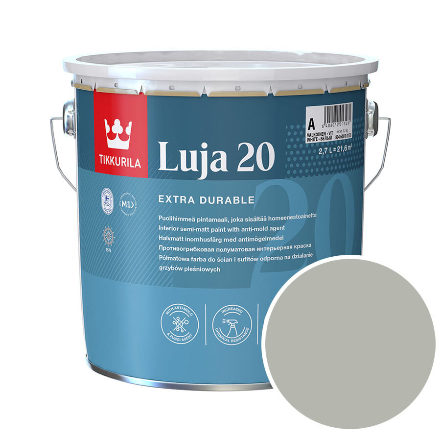 Краска моющаяся Tikkurila Luja Extra полуматовая RAL 7038 (Агатовый серый - Agate grey) 2,7 л