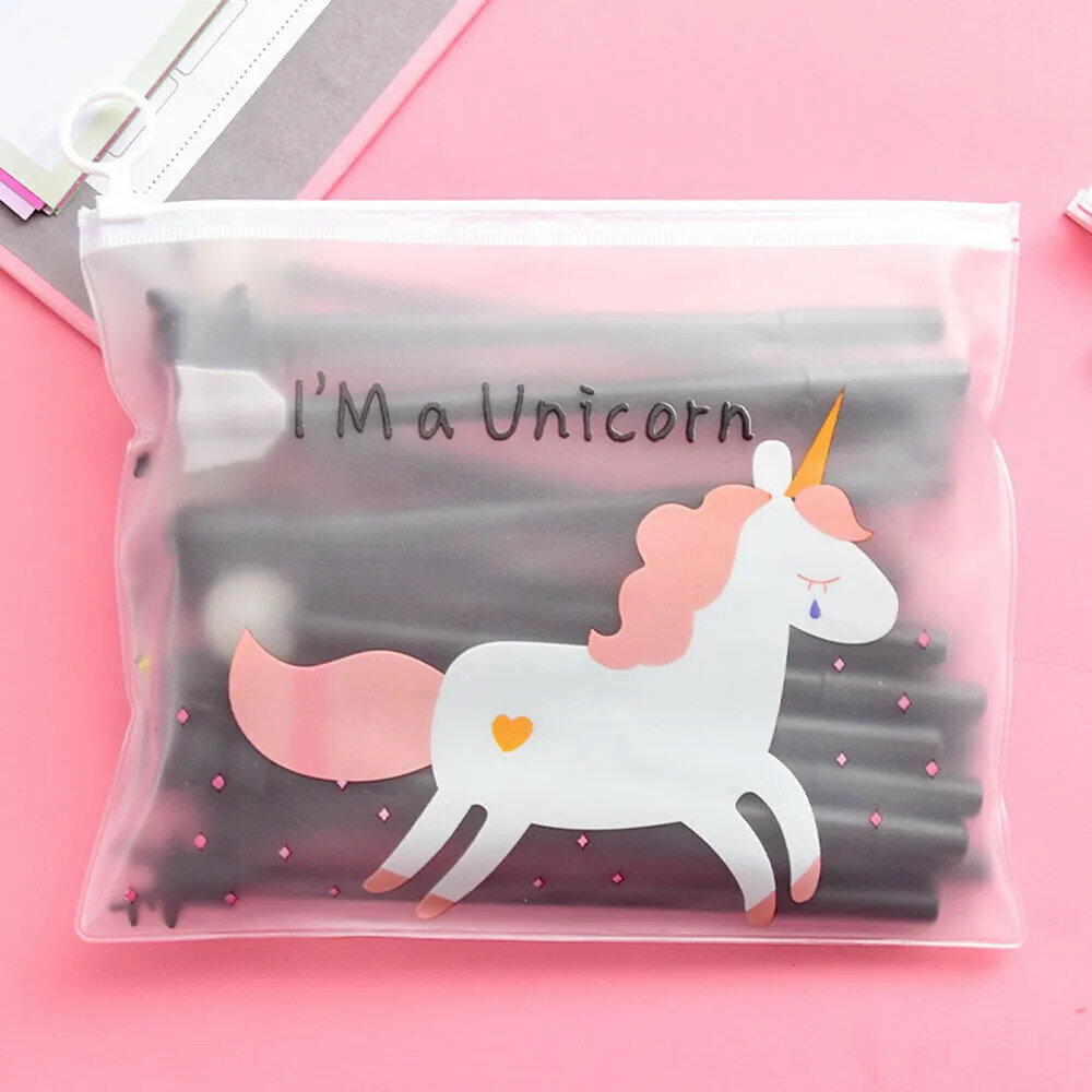 Пенал-косметичка + 20 ручек в комплекте на молнии для документов и канцелярских принадлежностей c единорогом, 21*17 см