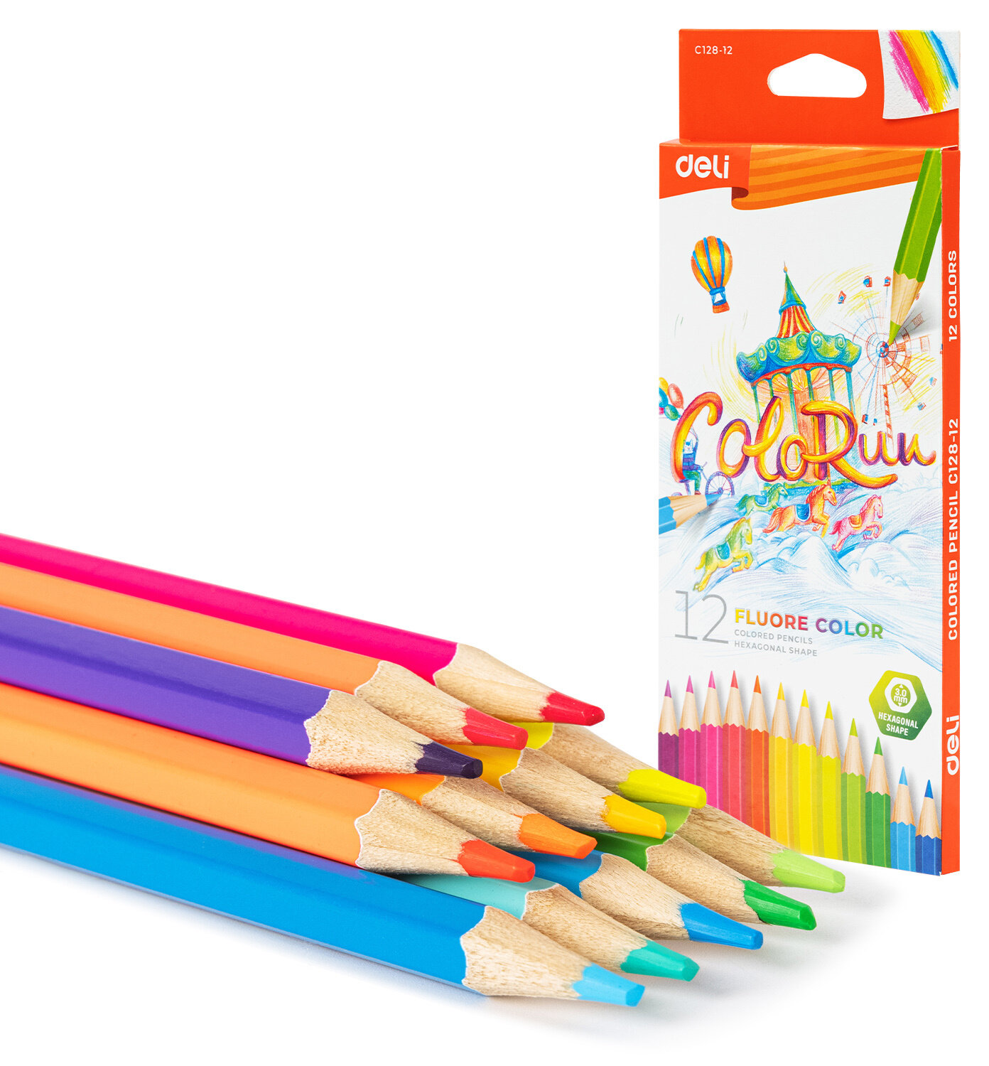Набор из 24 штук Карандаши цветные Deli EC128-12 ColoRun шестигран. дерево 12цв. коробка/европод. (12шт)