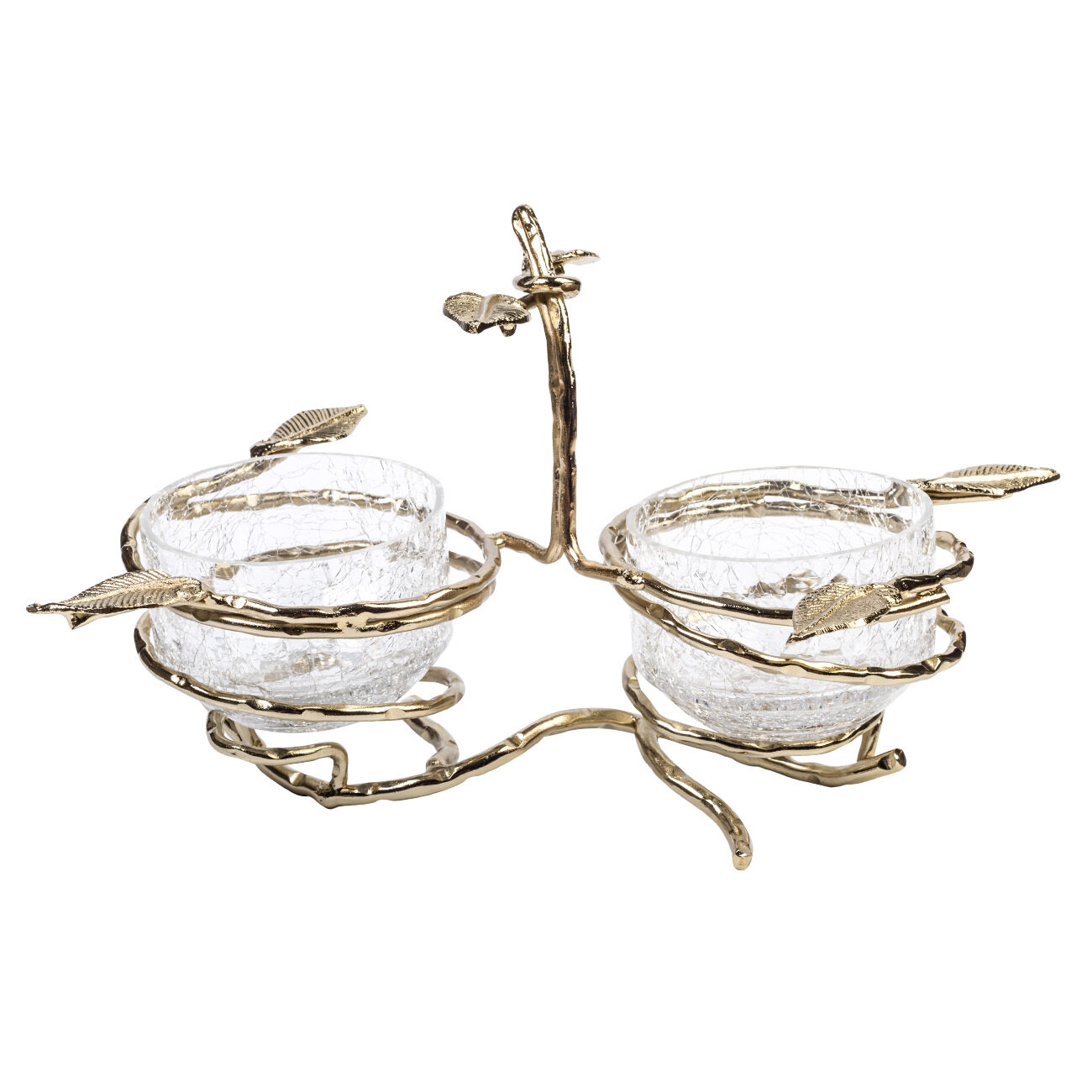 Набор для закусок, 3 пр, на подставке, 26 см, металл/стекло, золотистое, Лист, Fantastic gol