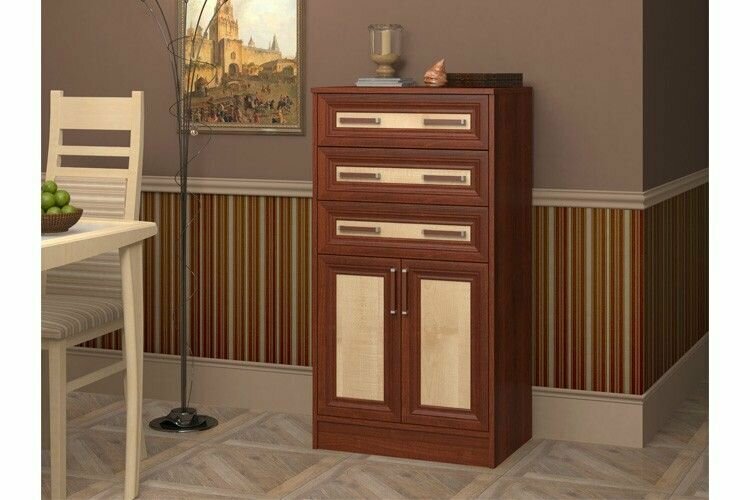 Комод Ричард 3.2 МДФ 60х42х114 ноче мария луиза, клен танзау, рамка резная, 3 ящика и 2 дверцы