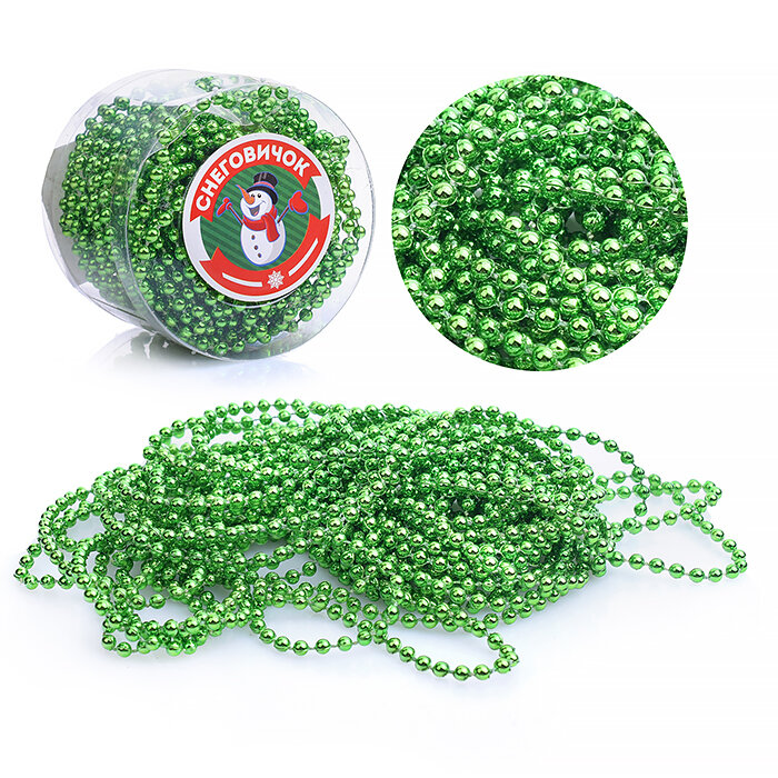 Новогоднее украшение S0973-2 "Бусы" зеленые, 10м, в банке
