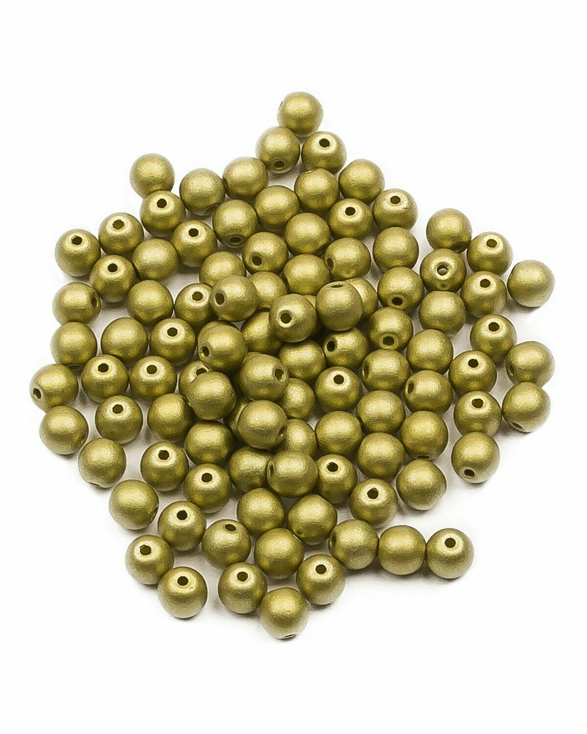 Стеклянные чешские бусины, круглые, Round Beads, 4 мм, цвет Alabaster Metallic Lime, 100 шт.