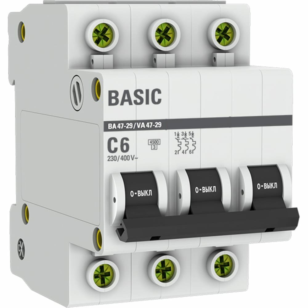 Автоматический выключатель EKF Basic ВА 47-29 3P, 6А, 4,5кА mcb4729-3-06C — фото 1