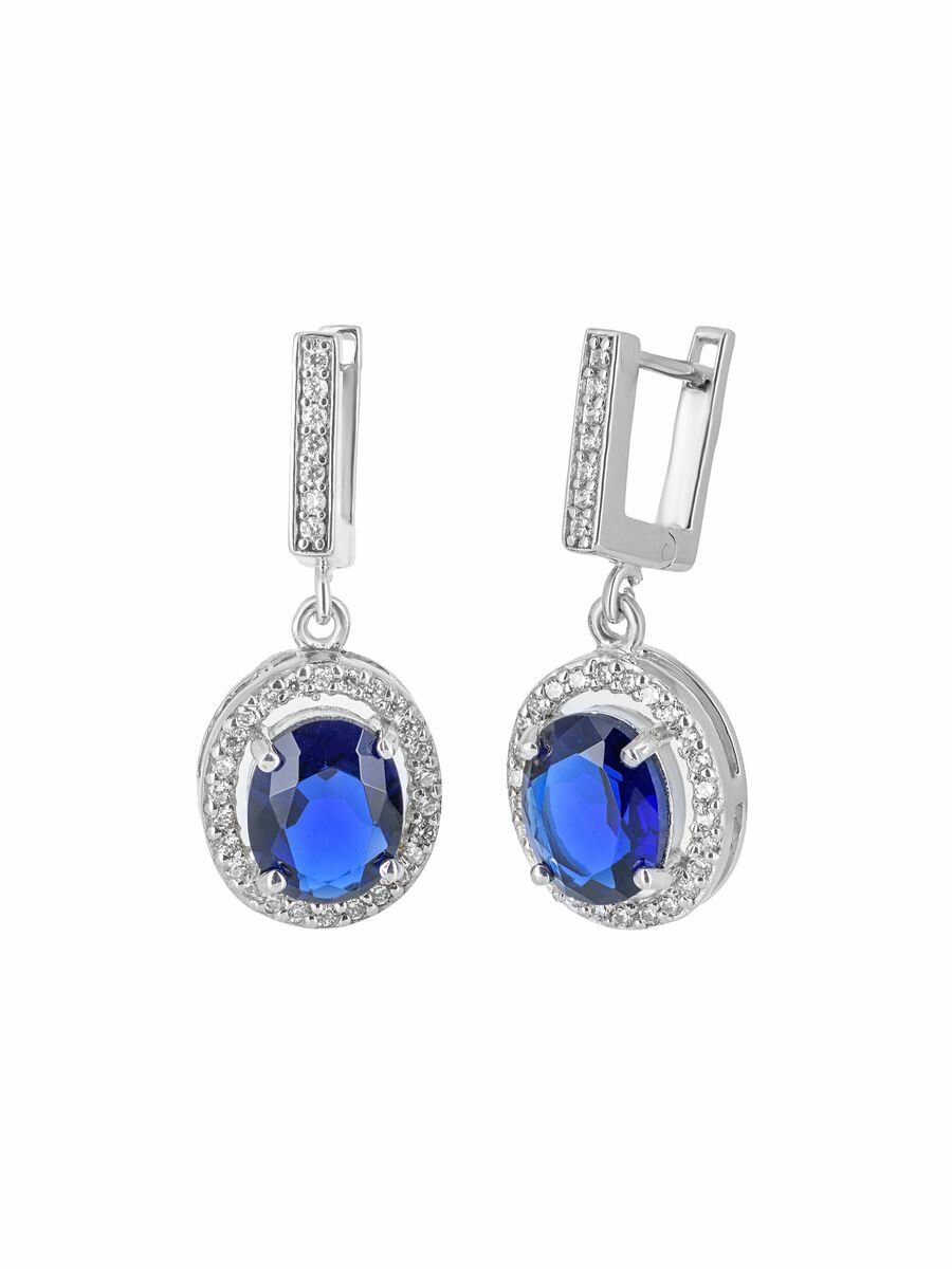Серьги, серебро, 925 проба, родирование, сапфир, сапфир синтетический, фианит