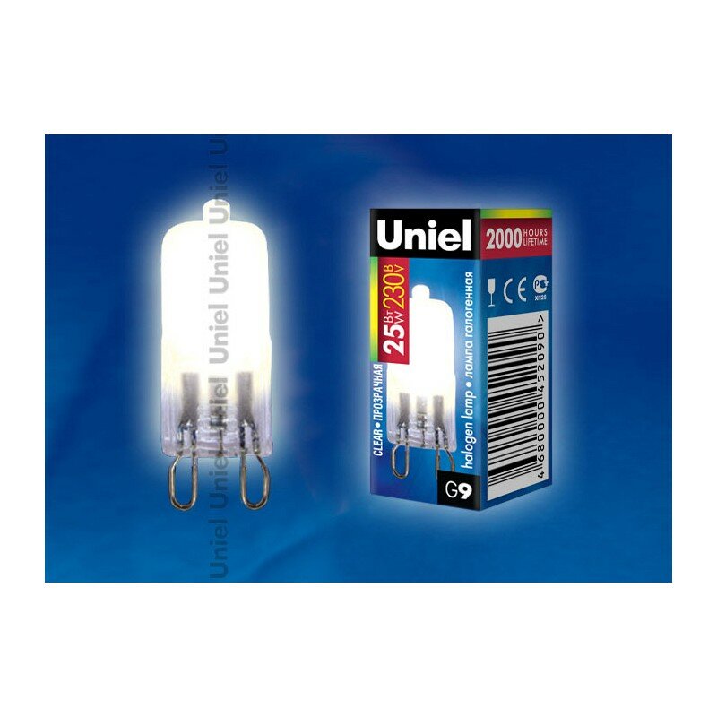 Лампа галогенная Uniel JCD-CL-25/G9 обладает цоколем G9 и мощностью в 25 вт, имеет прозрачную колбу и белое свечение, цена за 1 шт