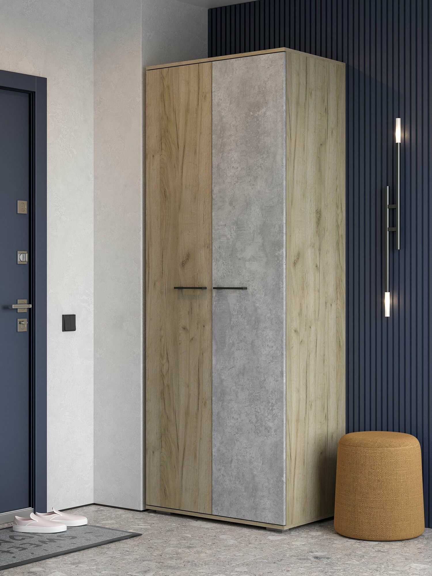 Мс для прихожей Бостон ШК-800 дуб крафт серый/бетонный камень (Интерьер-Центр)