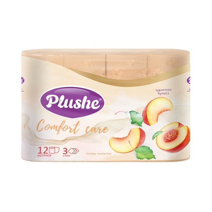 Туалетная бумага Plushe Honey Nectarine «Персик», 3 слоя, 12 рулонов