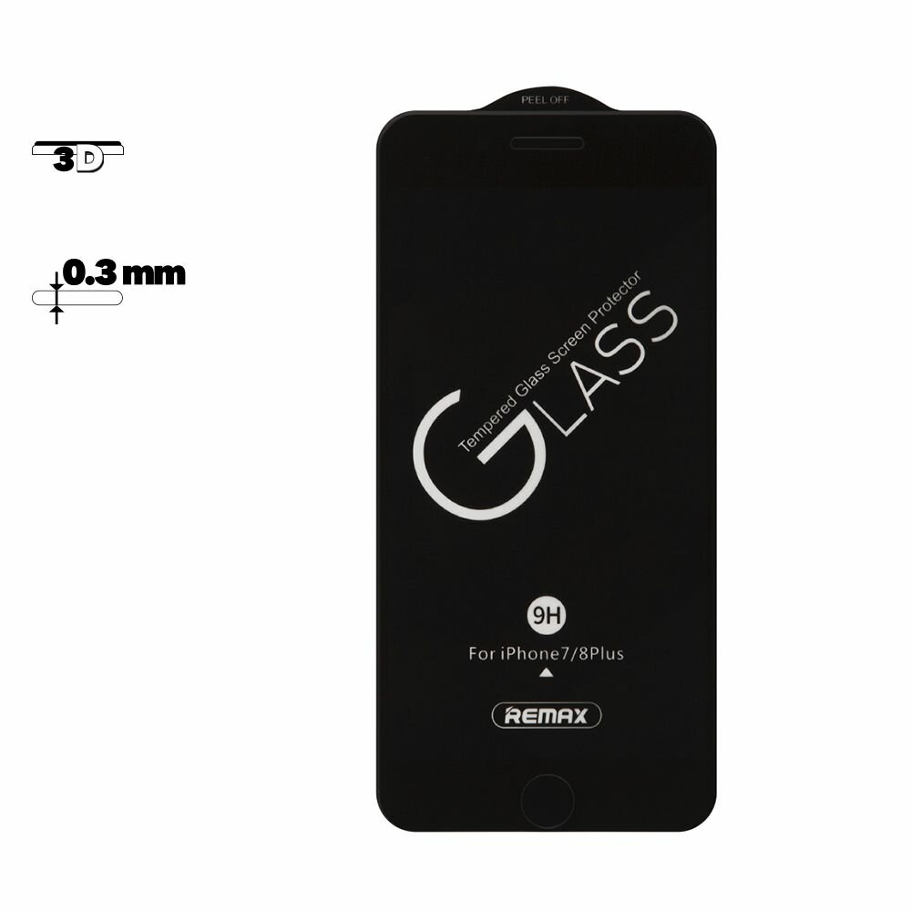 Защитное стекло Remax GL-27 Medicine для телефона Apple iPhone 7 Plus, 8 Plus, 3D, 0.3мм, 9H, черный рамка