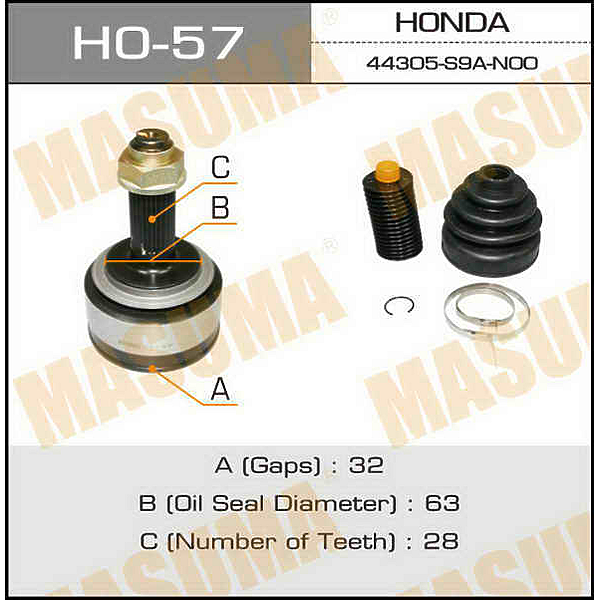 MASUMA HO-57 (44014S9A010 / 44014S9A020 / 44014S9ET00) шрус внеш. 32x63x28 Honda (Хонда) Accord (Аккорд) 02-08