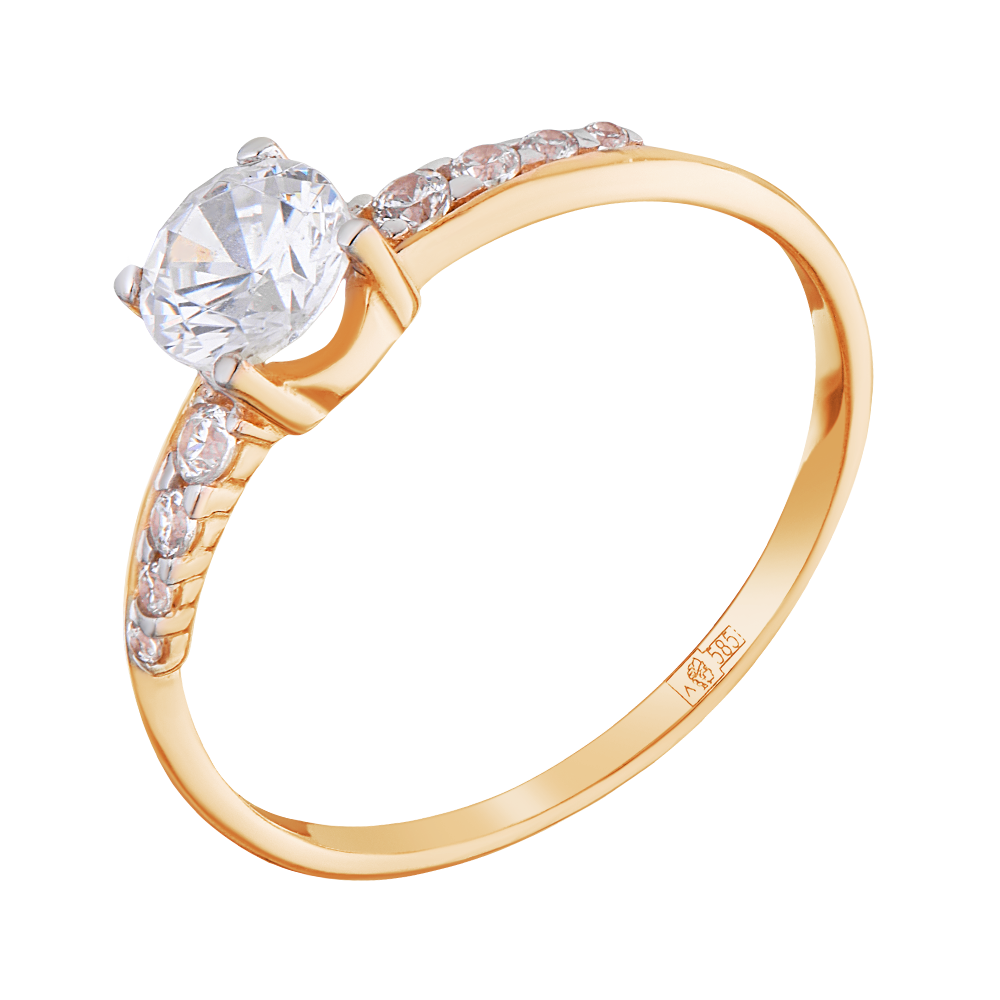 Кольцо дорожка, помолвочное, красное золото, 585 проба, фианит