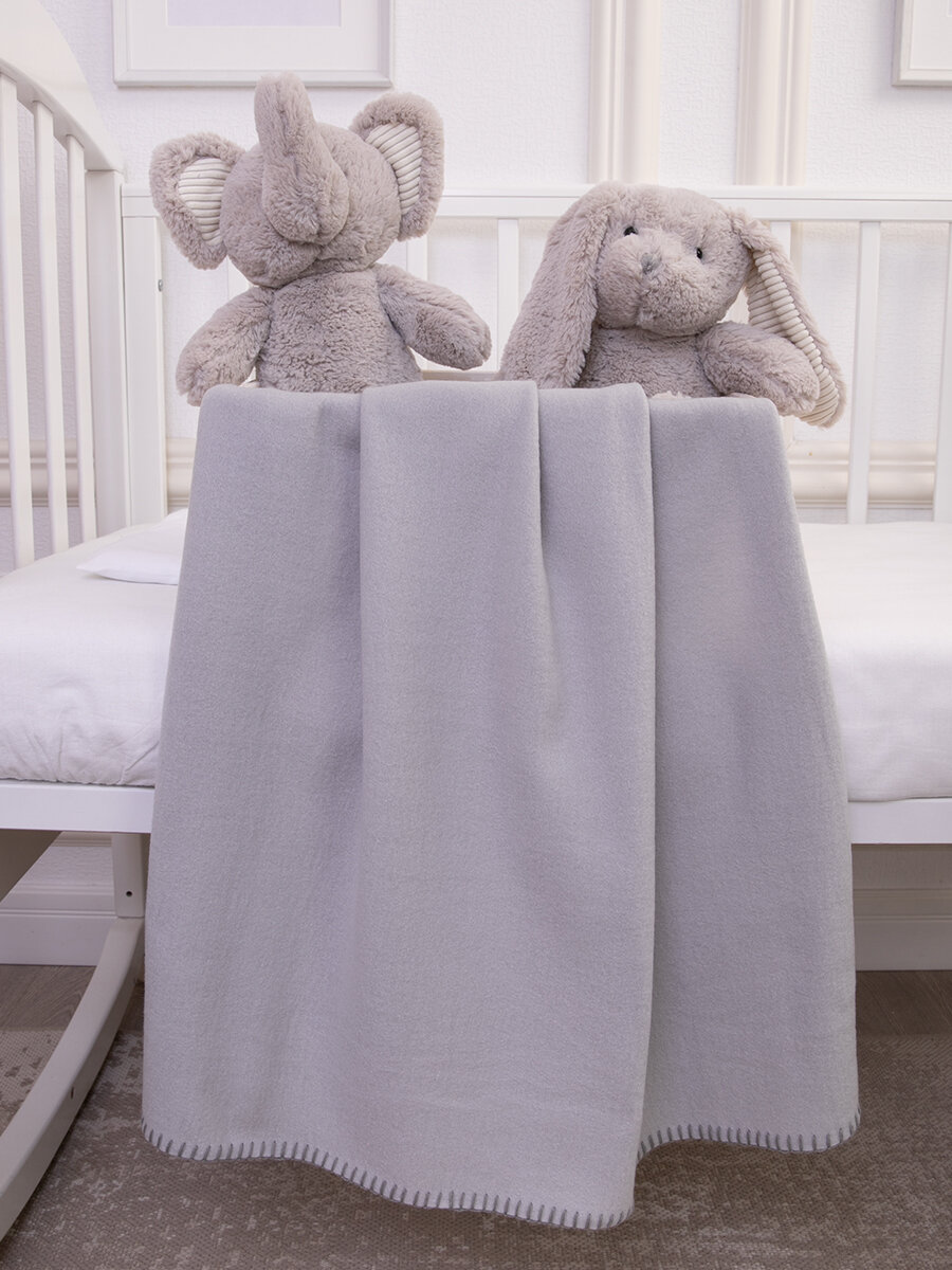 Плед флисовый 80х110 для новорожденного на кровать, Tessolo Home, светло-серый