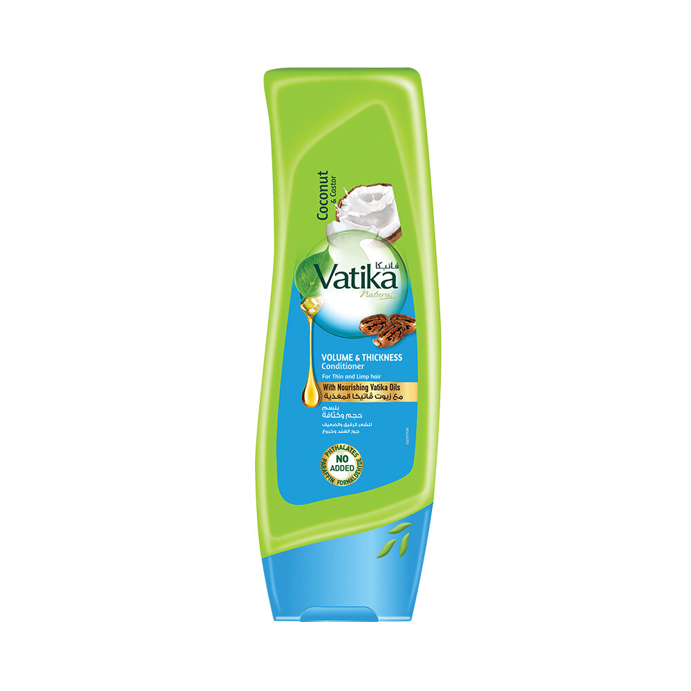 Vatika COCONUT AND CASTOR Volume And Thickness Conditioner, Dabur (Ватика кокос И касторовое масло Кондиционер объем И толщина для тонких волос, Дабур), 200 мл.
