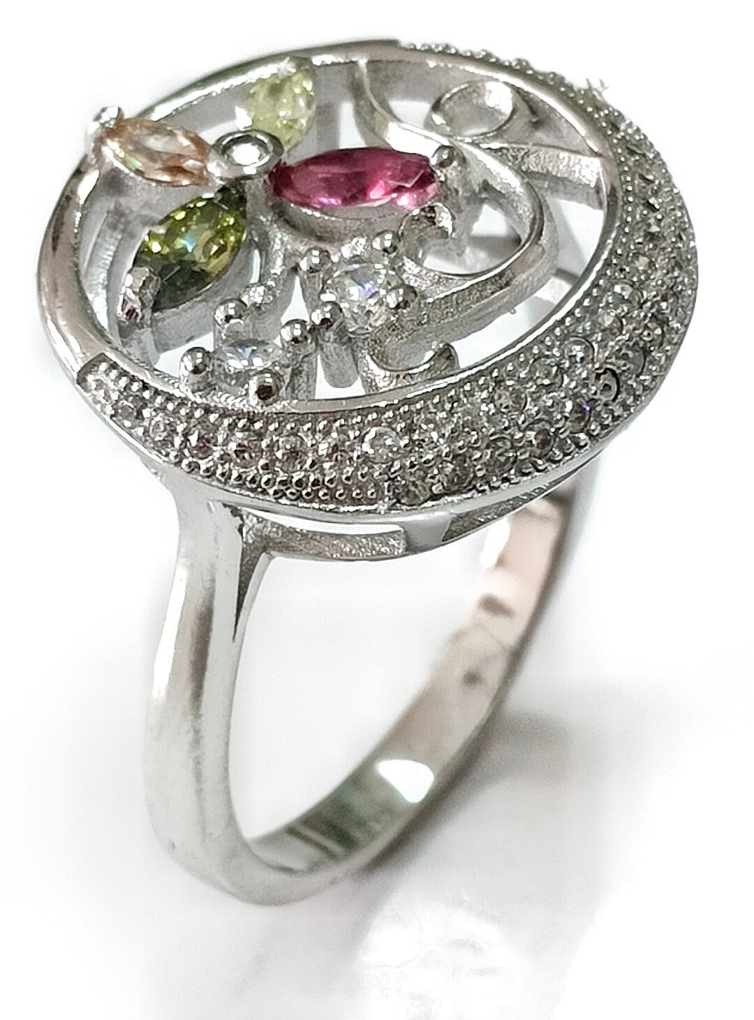 Кольцо, серебро, 925 проба, родирование, фианит