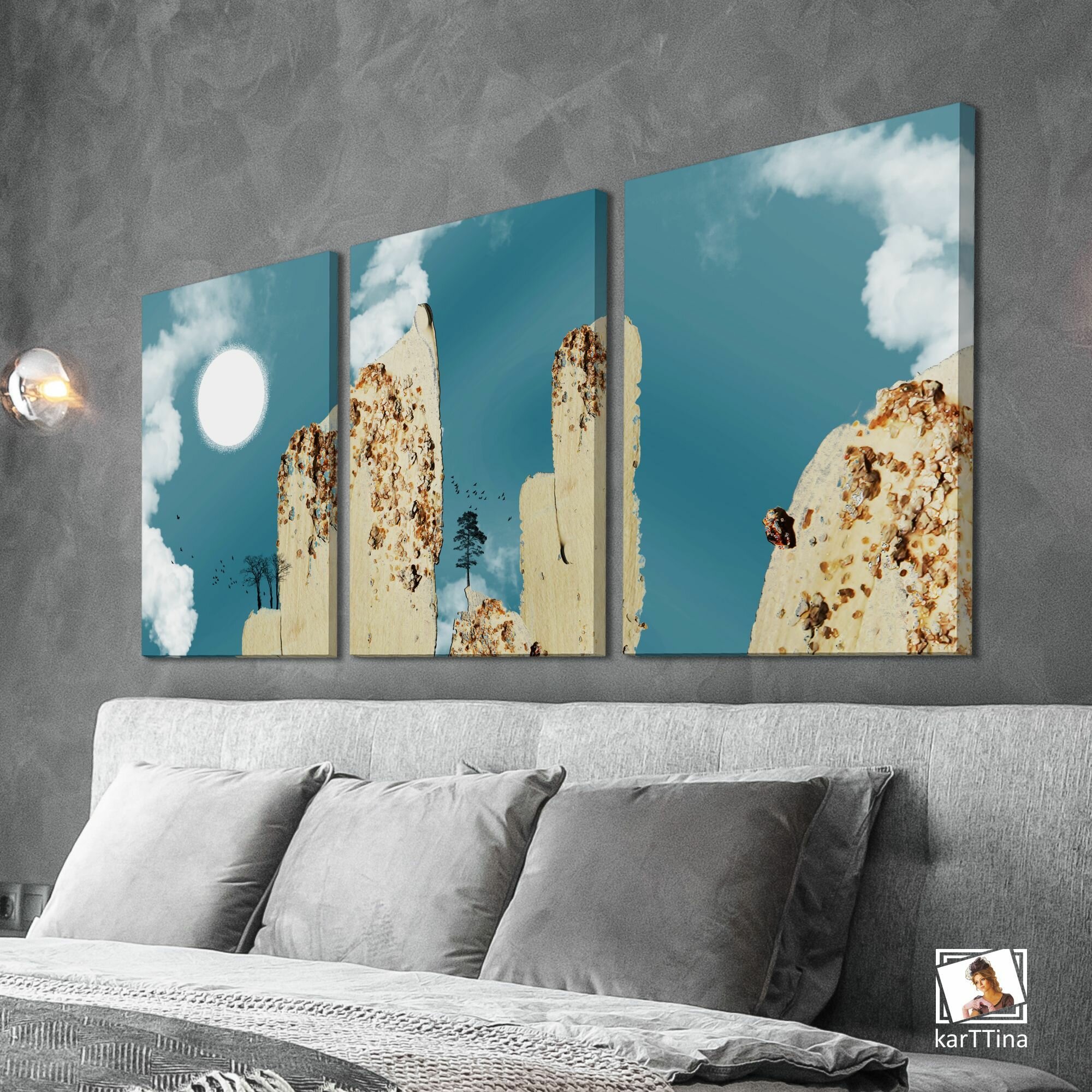 Картина на стену, интерьерная "скала И луна", 150 см х 70 см