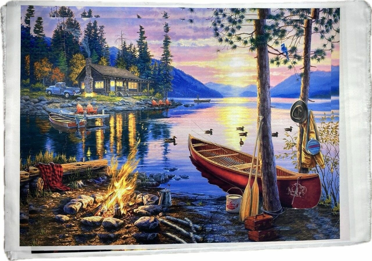 Репродукция картины на холсте Домик у озера 71 x 52 см