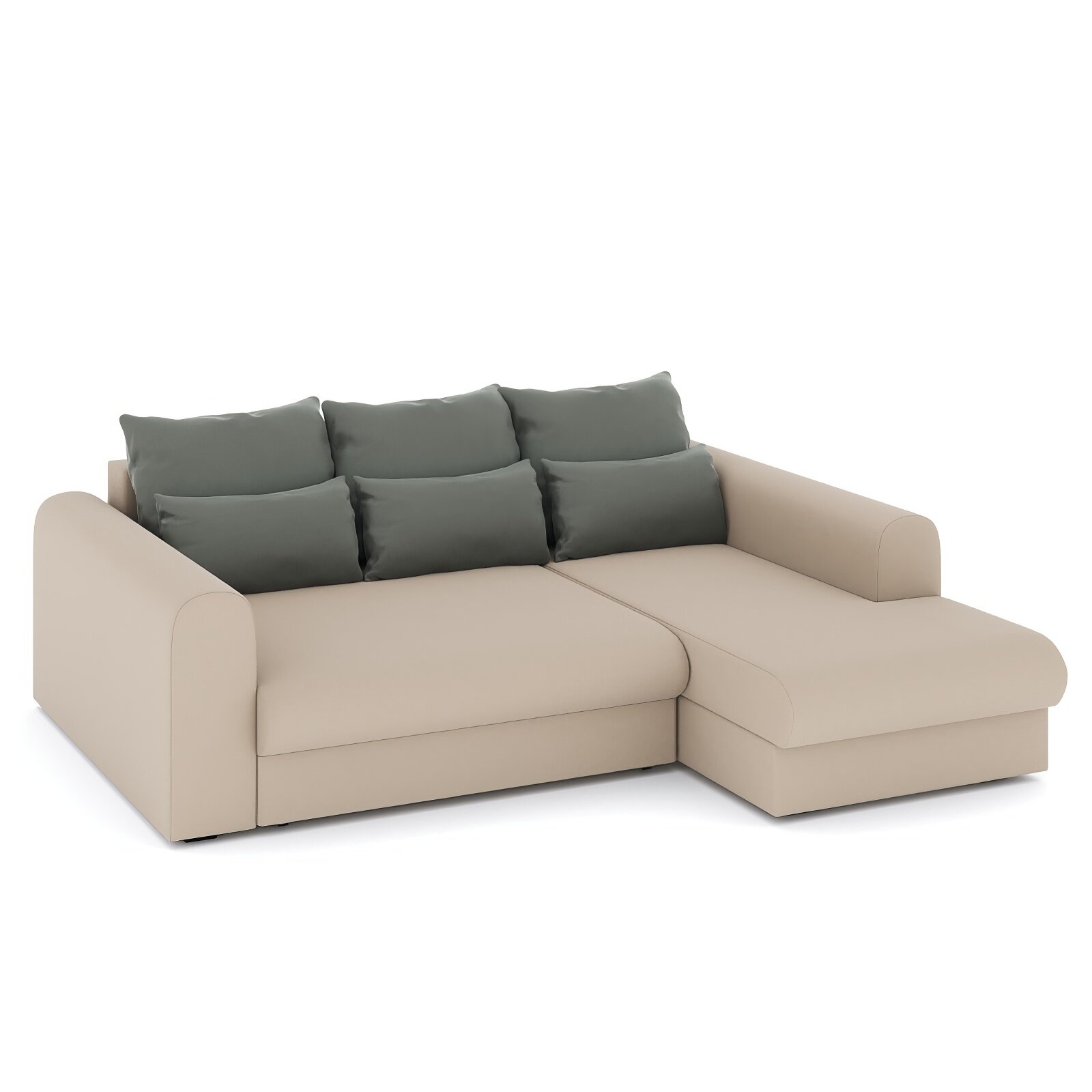 Угловой диван Мэддиссон в темно-бежевый велюре К14, подушки К88, механизм еврокнижка