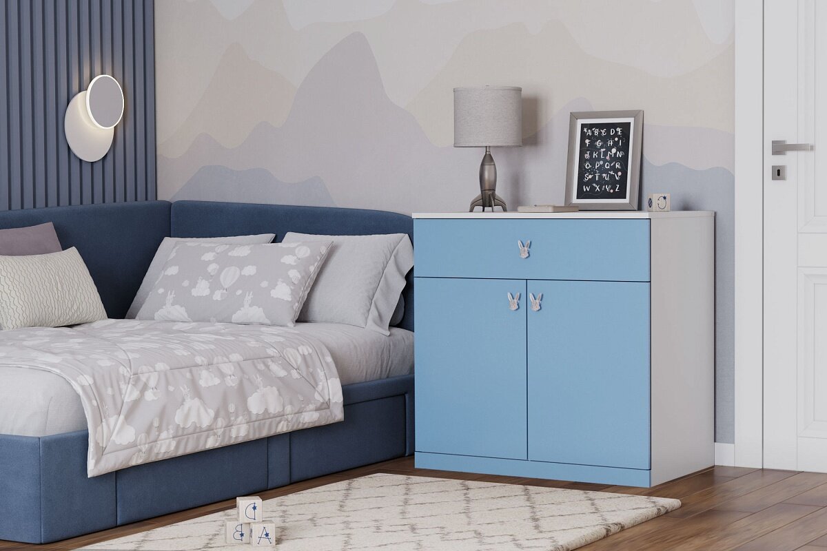 Комод МебельЛэнд24 Банни - 1 МДФ Пастельно-Синий 80x52x80 двухдверный с 1 ящиком