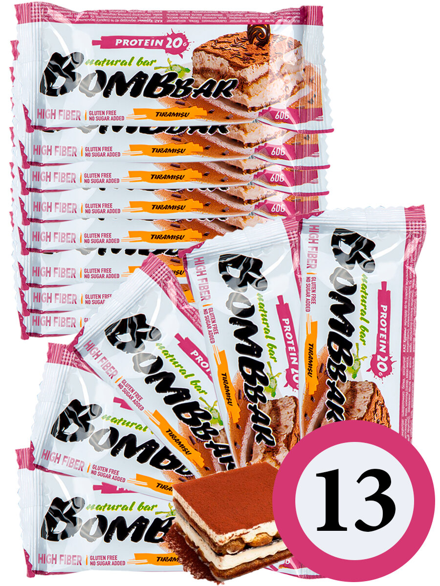 Протеиновый батончик BombBar Protein Bar 13 x 60 г, Тирамису