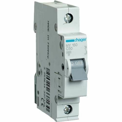 Автоматический выключатель Hager MY150A 1п 50А 4.5кА характеристика C