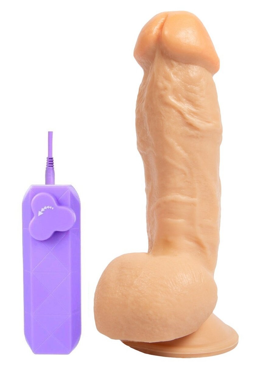 Вибратор-фаллоимитатор телесного цвета на присоске с выносным блоком управления, реалистичный, 19см