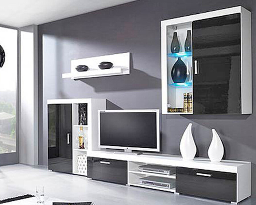 Гостиная Самба МДФ (черная) / Белый Фасадный 0101 NEW 290x45x180 см, черный, белый фасадный GOODFORM