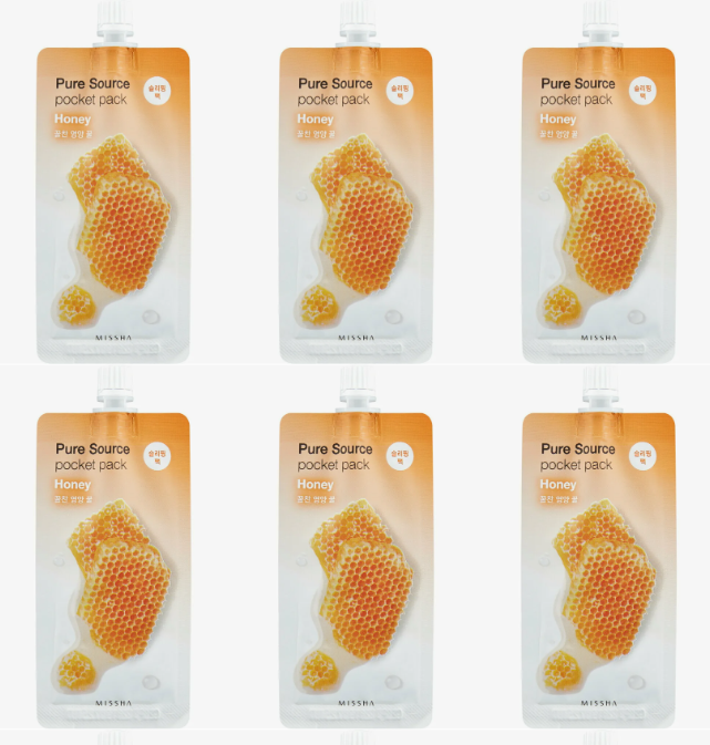 Маска кремовая ночная с медом, Missha, Pure Source Pocket pack Honey, 10 мл, 6 шт