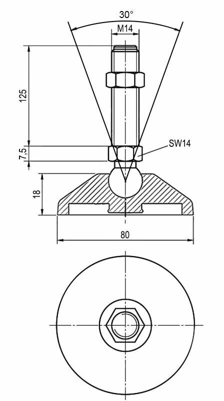Регулируемая опора M14x125 до 900 кг Алтервиа A00021.1108014125