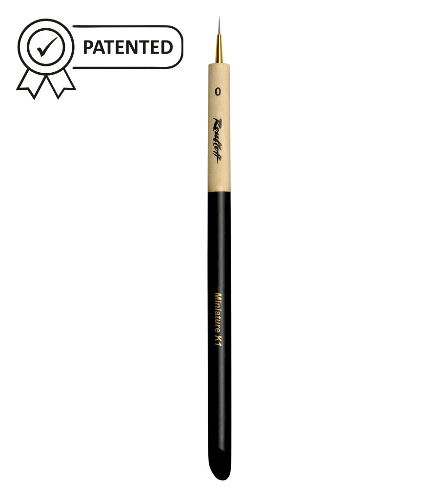 Кисть Roubloff Миниатюра колонок круглая №0 ручка скошенная утолщенная с черным матовым кончиком серия Miniature K1