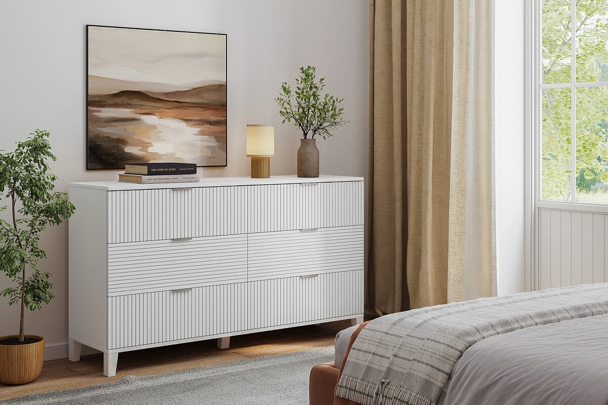 Комод МебельЛэнд24 Марвин 7 фрезеровка 8 Белый 140x40x80 с 6 ящиками