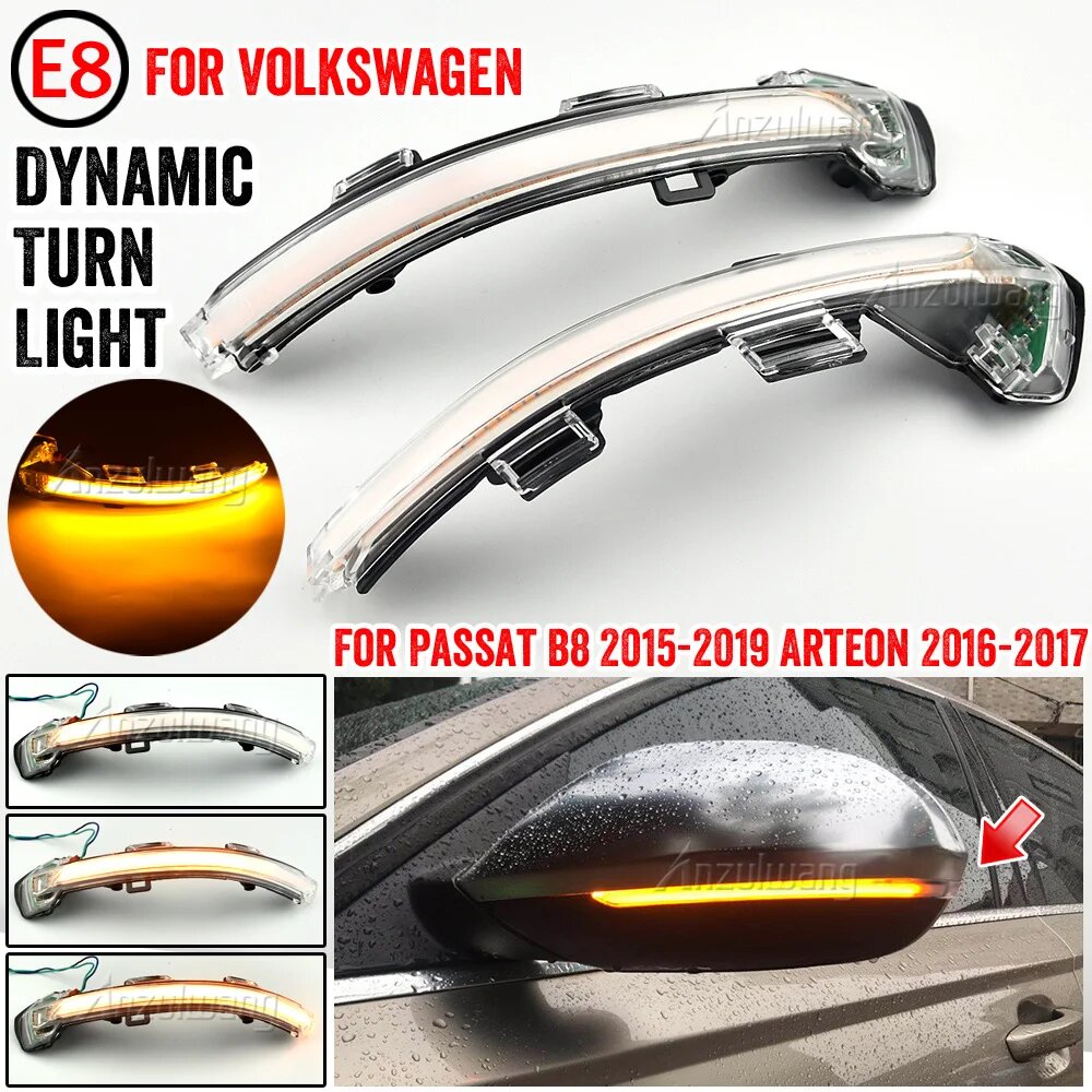Для VW Passat B8 Arteon 2015 2016 2017 2018 2019, динамический светодиодный указатель поворота, индикатор бокового зеркала, последовательная мигалка