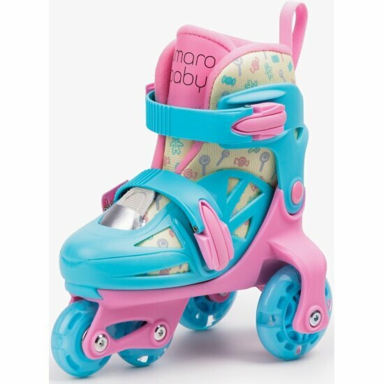 Роликовые коньки раздвижные Amarobaby Blow со светящимися колесами, розовый/голубой/желтый, размер 29-32