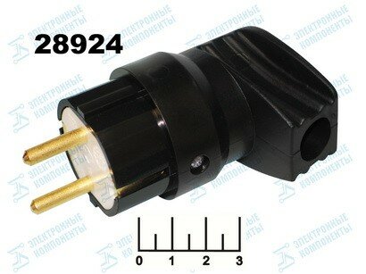 Вилка электрическая с землей угловая черная резиновая (В16-416)