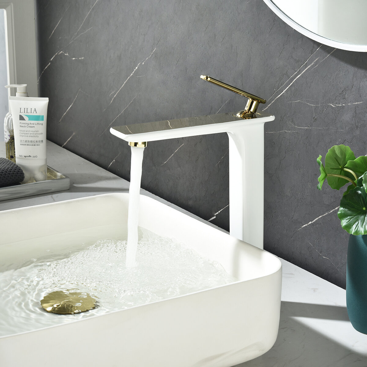 Смеситель Lemark для раковины Mista LM6409WG белый, золотой, латунь