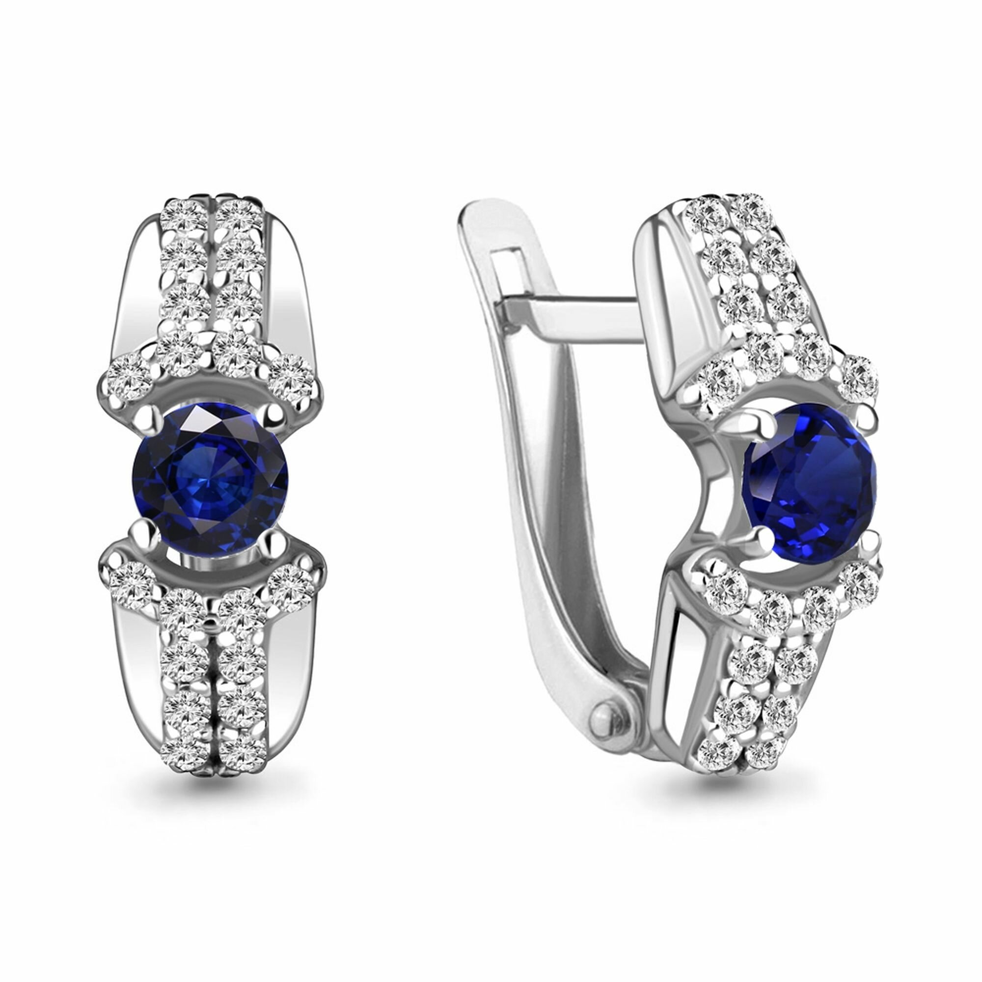 Серьги, серебро, 925 проба, родирование, фианит, сапфир синтетический