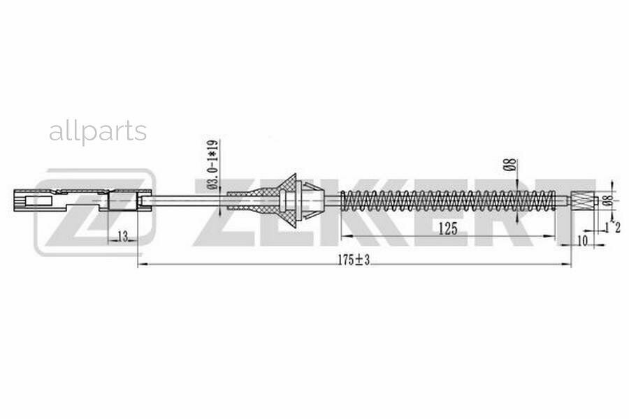 ZEKKERT BZ-1039 Трос стояночного тормоза задн. лев./прав. Ford Fiesta V 01- Focus I II 98- Fusion 02- Mazda 2 03